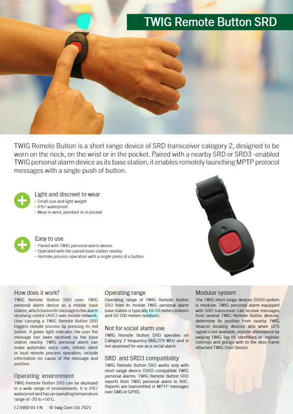 TWIG Remote Button Datasheet EZ3480-EN | TWIG lone worker alarms