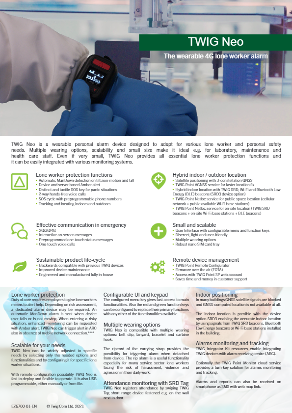TWIG Neo Datasheet EZ6700-EN | TWIG lone worker alarms