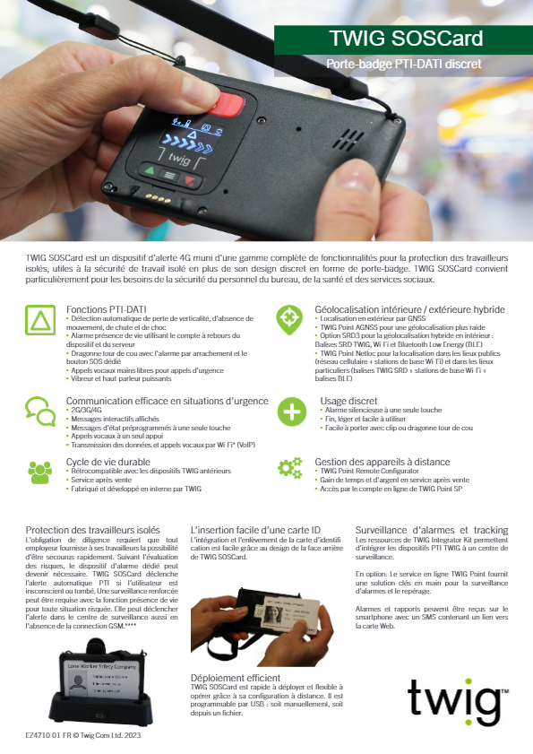 TWIG SOSCard Fiche technique EZ4710-FR | TWIG personal alarms